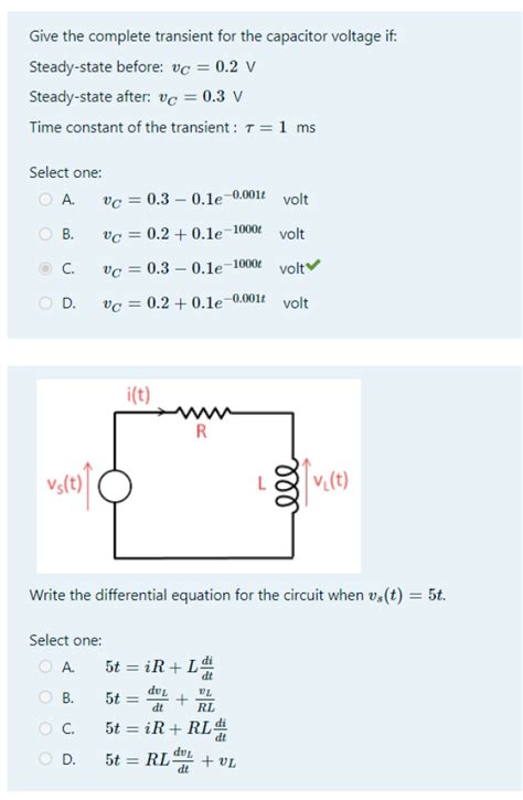 Solved Give The Complete Transient For The Capacitor Voltage