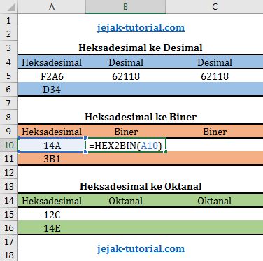 Belajar Excel Belajar Fungsi HEX2BIN HEX2DEC Dan HEX2OCT Jejak