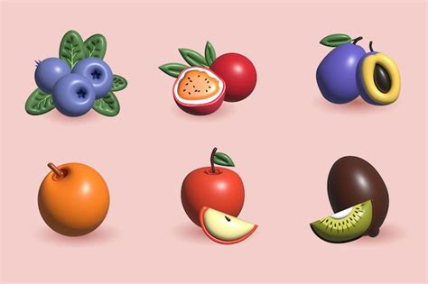 Premium Vector 3d Fruits Icon Set Collection