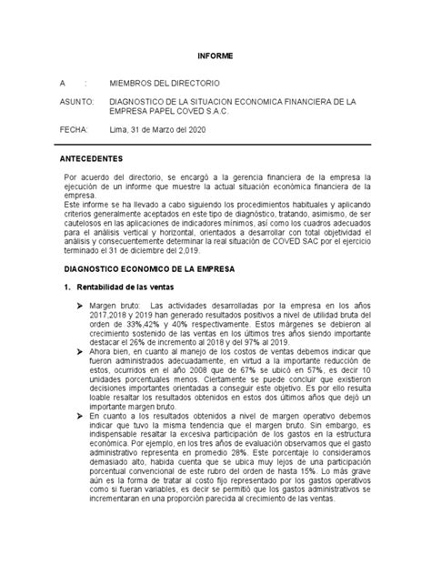 Modelo De Informe Financiero A La Gerencia Alumnos Pdf