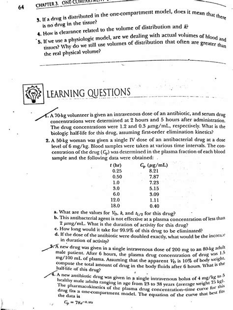 Practice Problems One Compartment Model Pha 409 Pdf