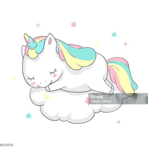 유니콘 자 요정 꿈 포스터 벡터 템플릿입니다 매직 카드 구름에 작은 경적 조랑말과 수채화 인쇄 템플릿 동화 인쇄 배너 플랫 만화
