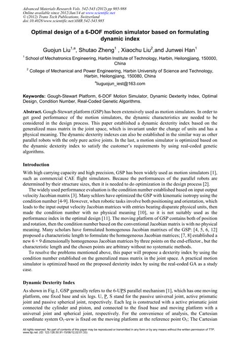 Pdf Optimal Design Of A 6 Dof Motion Simulator Based On Formulating