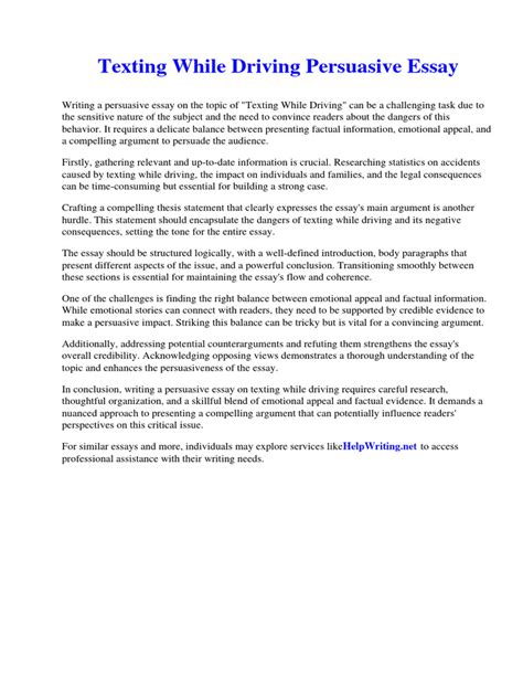 Texting While Driving Persuasive Essay Pdf Essays William Faulkner