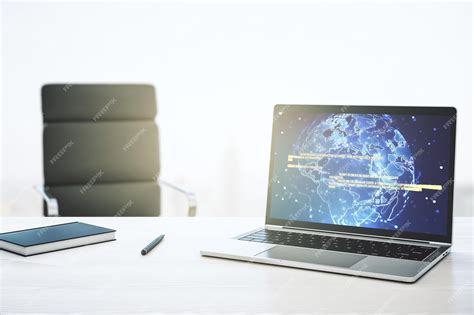 Premium Photo Abstract Creative Coding Illustration With World Map On Modern Computer Monitor