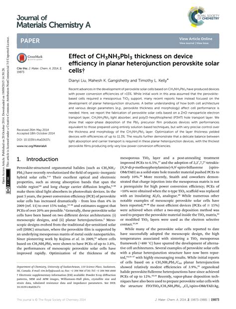 Pdf Effect Of Ch3nh3pbi3 Thickness On Device Efficiency In Planar Heterojunction Perovskite