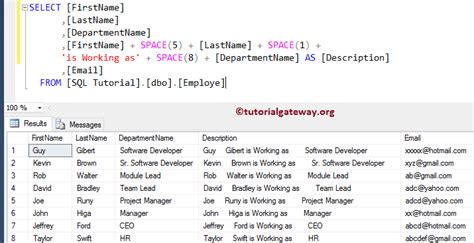 Sql Space Function