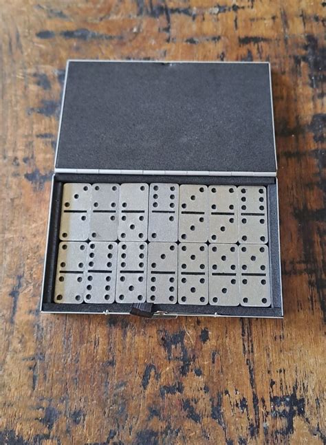 Metal Dominoes Game Set Double Six 28 Pieces In Metal Case In