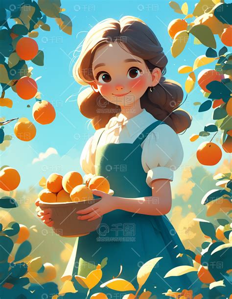 采摘ai数字艺术 立秋秋天女孩在果园里采摘水果插画 Ai平面元素免费下载png格式2688像素编号70834840 千图网
