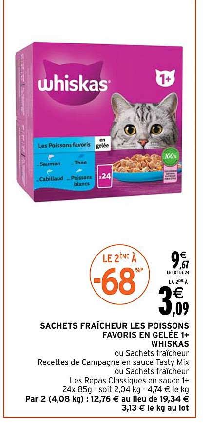 Promo Sachets Fraîcheur Les Poissons Favoris En Gelée 1 Whiskas chez