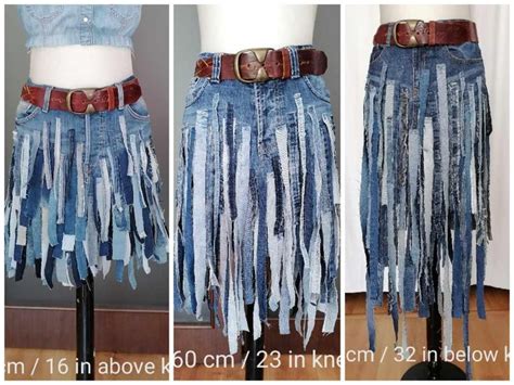 Boho Extravagant Denim Skirt Stripes Hight Waist Avant Garde Skirt