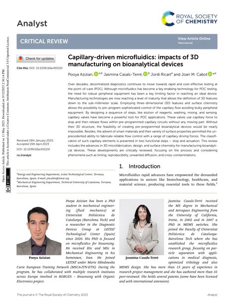 Pdf Capillary Driven Microfluidics Impacts Of 3d Manufacturing On