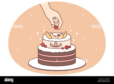 Person Decorate Cake With Fruits Chef Preparing Homemade Delicious Pie