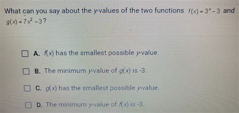 Solved What Can You Say About The Y Values Of The Two Functions Fx