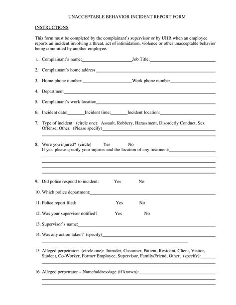 Employee Behavior Incident Report