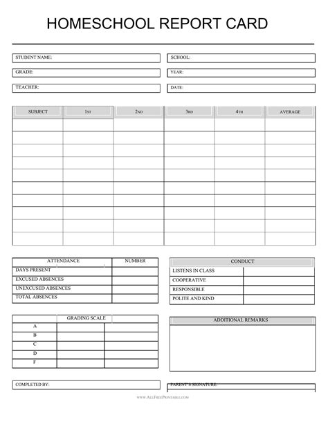 47 Free Homeschool Report Cards Templatespark