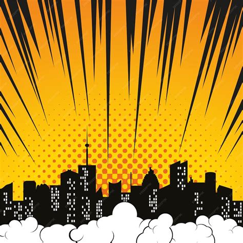Premium Vector Comic Background With City Silhouette Skyline Cloud