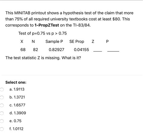 Solved This MINITAB Printout Shows A Hypothesis Test Of The Chegg Com