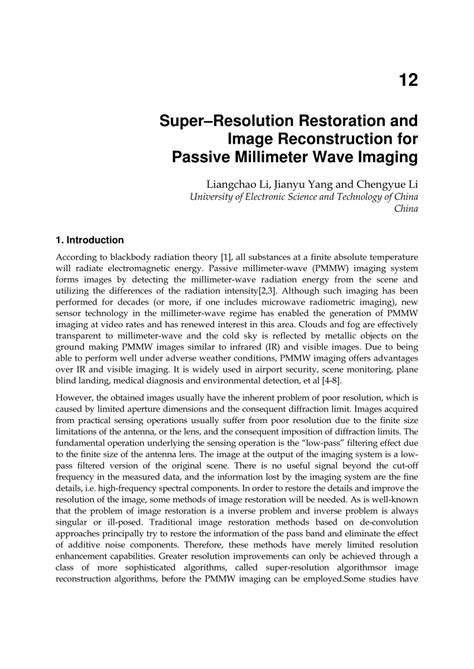 Pdf Super Resolution Restoration And Image Reconstruction For Passive Millimeter Wave Imaging