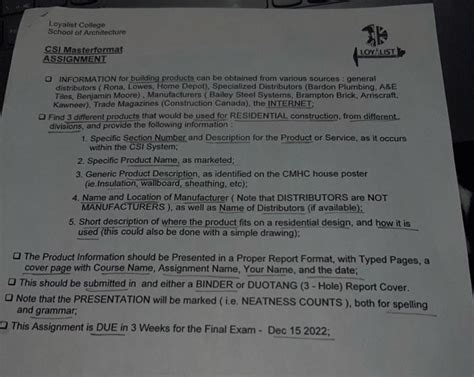 csi masterformat assignment q information for