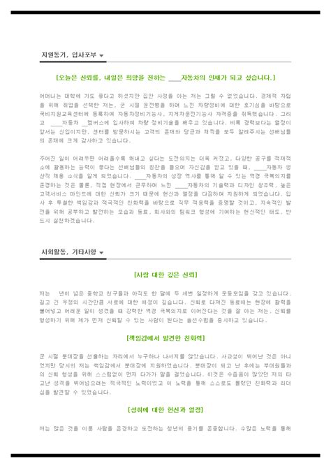 전문가 자기소개서기아자동차품질관리 신입경력 남 고졸이하 예스폼 이력서·자기소개서