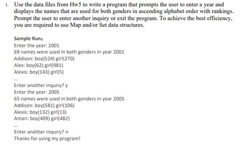 Solved Use The Data Files From Hw To Write A Program That Chegg Com