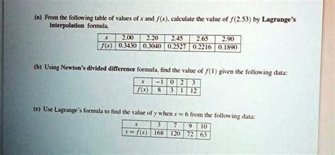 A From The Following Table Of Values Of X And Fx Calculate The Value Of F253 By Lagrange