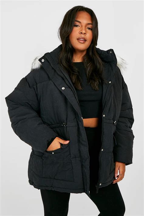 Plus Faux Fur Trim Puffer Jacket Boohoo Uk