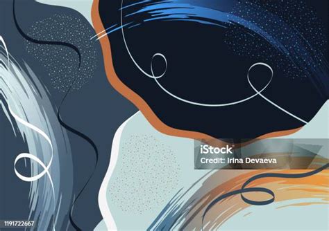 抽象幾何背景從重疊的圓形不均勻的形狀畫筆描邊扭曲的線條現代範本為您的設計橫幅傳單封面向量圖形及更多不平坦的圖片 不平坦的 刷 包裝紙