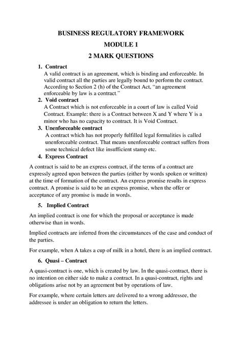 Business Regulatory Framework Module I Business Regulatory Framework Module 1 2 Mark Questions