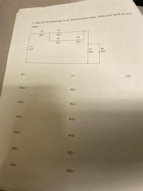 solved 7 solve for the following circuit final answers