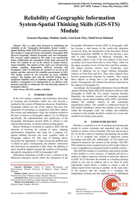 PDF Reliability Of Geographic Information System Spatial Thinking Skills GIS STS Module