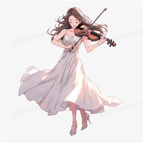 唯美女孩拉小提琴免抠元素PNG图片素材下载 小提琴PNG 熊猫办公