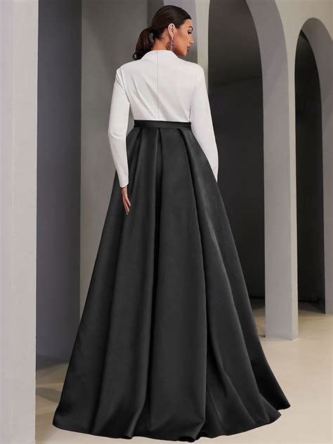 A Line Evening Gown Elegant Dress Formal Floor Length Long Sleeve