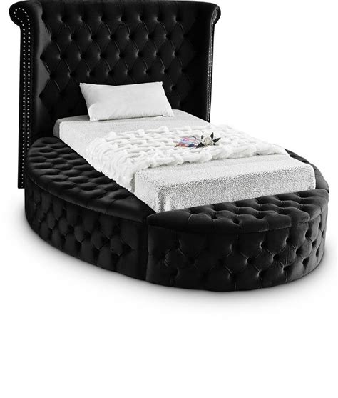 Meridian Furniture Luxus Black Velvet Twin Bed Luxusblack T