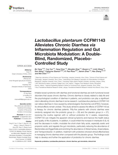 Pdf Lactobacillus Plantarum Ccfm1143 Alleviates Chronic Diarrhea Via