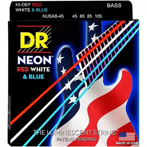 Dr Strings Hi Def Neon Red White And Blue Electric Bass 4 String Bass