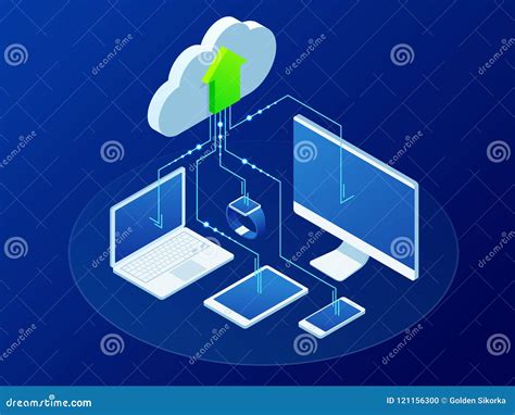 Isometric Modern Cloud Technology And Networking Concept Synchronizing