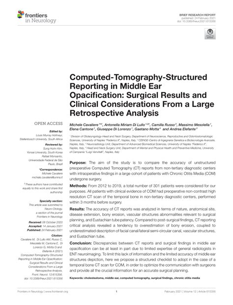 Pdf Computed Tomography Structured Reporting In Middle Ear Opacification Surgical Results And