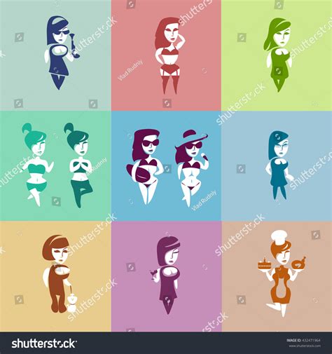 Fashion Girls Collection Vector Illustration Set Vector De Stock