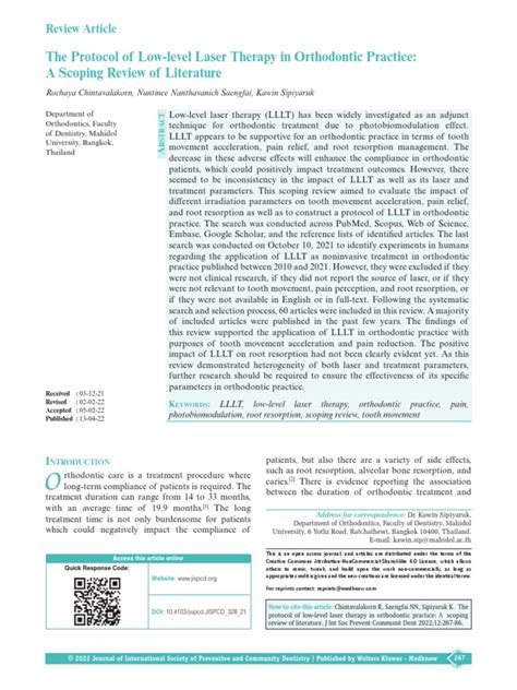 The Protocol Of Low Level Laser Therapy In Orthodontic Practice