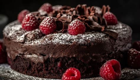 Indulgent Chocolate Raspberry Brownie Slice On Rustic Plate Generated