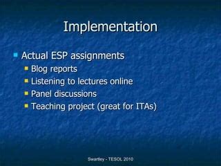 Adding The ESP To Multidisciplinary EAP Courses Slides PPT Workshops And Classes Hobbies