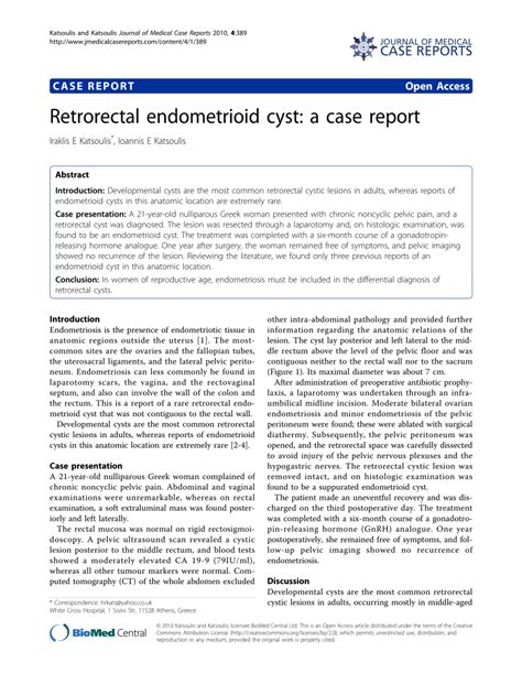 Pdf Retrorectal Endometrioid Cyst A Case Report