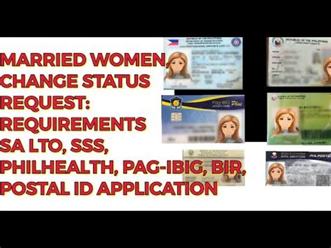 MARRIED WOMEN CHANGE STATUS REQUEST SA LTO SSS PHILHEALTH PAG IBIG BIR POSTAL YouTube