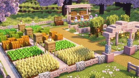 [minecraft] How To Build A Cherry Blossom Farm Crop Field Tutorial