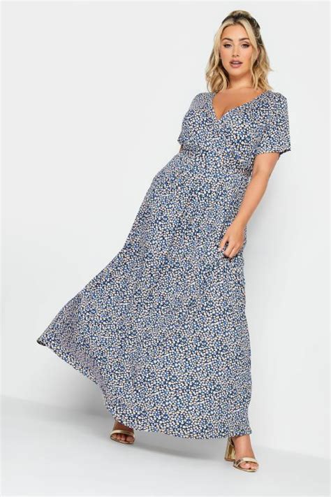 Yours Curve Blue Ditsy Flower Wrap Maxi Dress Yours Clothing