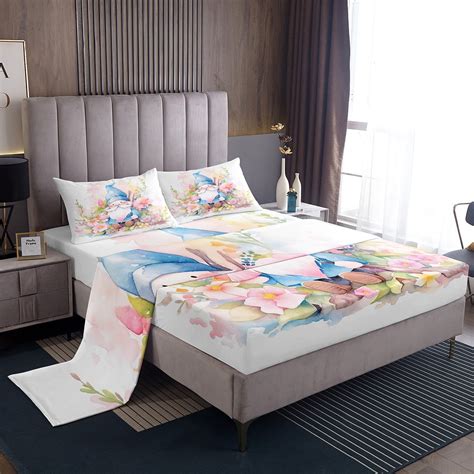 Yst Gnome Sheet Set Spring Garden Floral Sheets Bedroom Decor Pink