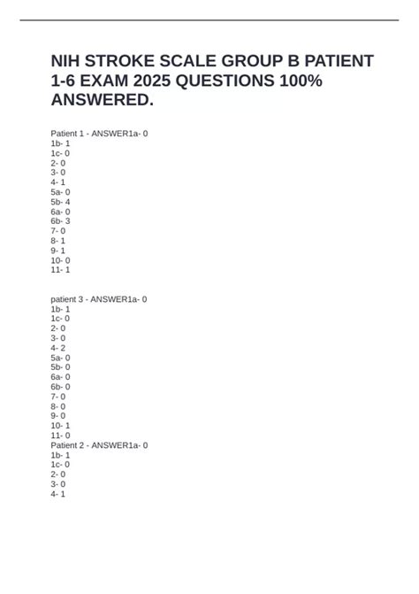 Nih Stroke Scale Group B Patient 1 6 Exam 2025 Questions 100 Answered