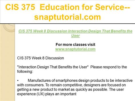 CIS 375 Education For Service Snaptutorial Com Ppt Download